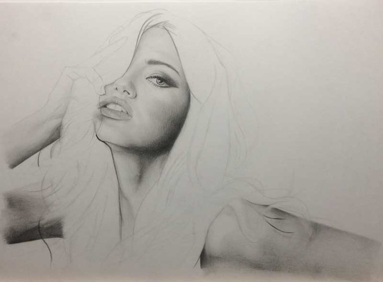 ADRIANA LIMA PENCIL DRAWING, by Artist Sophie Lawson