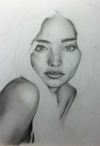 MIRANDA KERR PENCIL DRAWING, by Artist Sophie Lawson